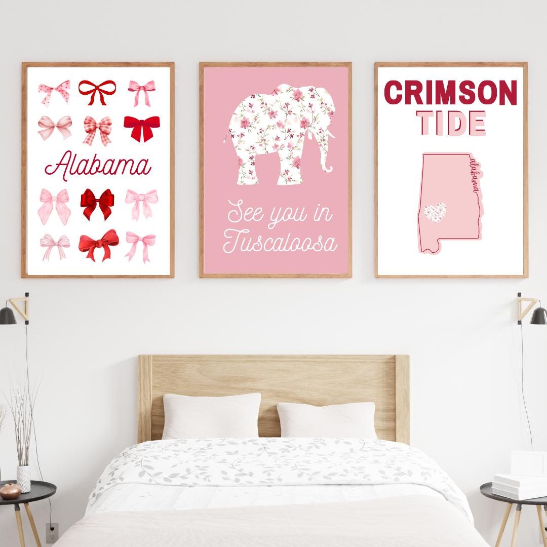 University of Alabama Wall Art | Red and Pink Floral | Trendy Dorm ...