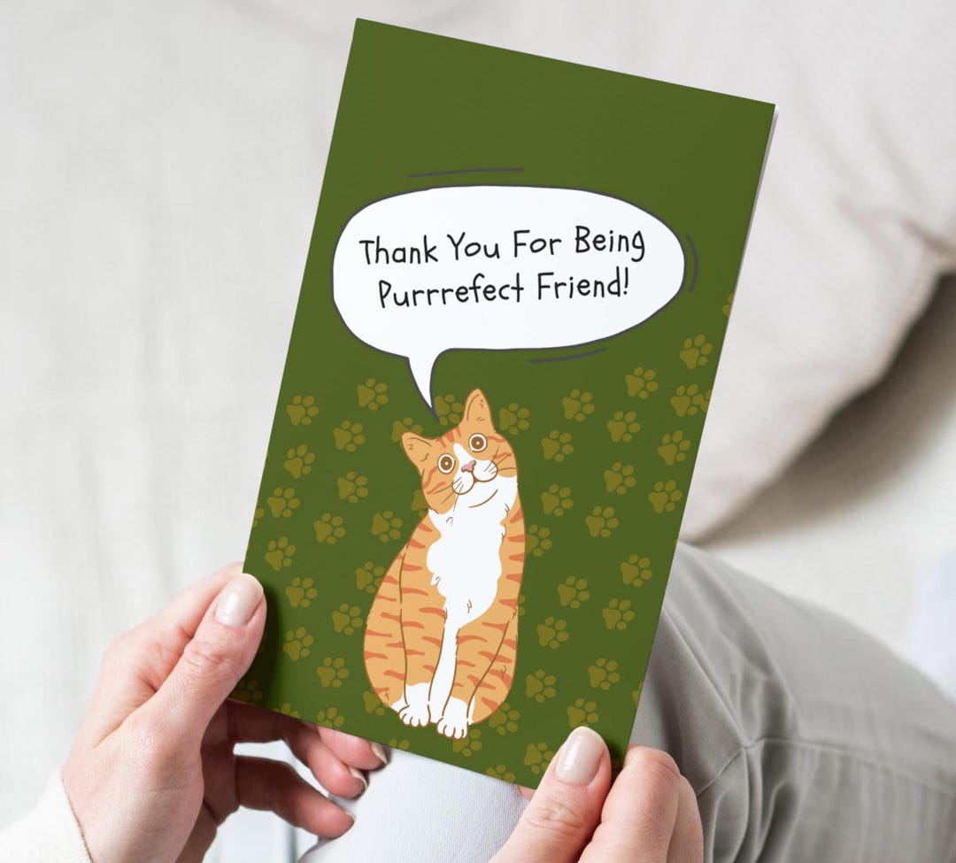 Printable Cat Greeting Card - Purrfect Friendship Card - Cute Digital ...