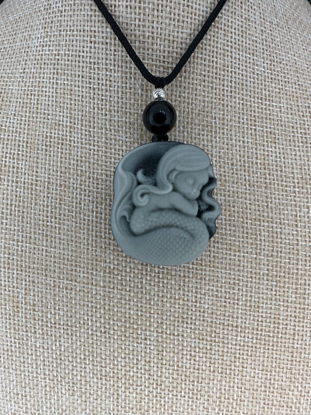 Tai Chi Stone Oval Mermaid Pendant Necklace, Sterling Silver Accent ...