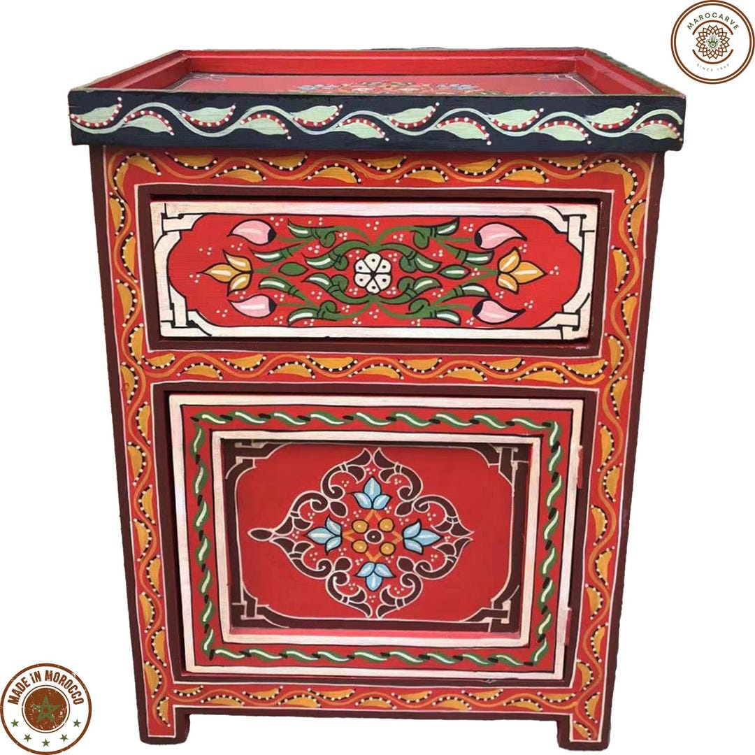 Painted Red Nightstand Table, Nightstand Pair, Bedside Table, Low Side ...