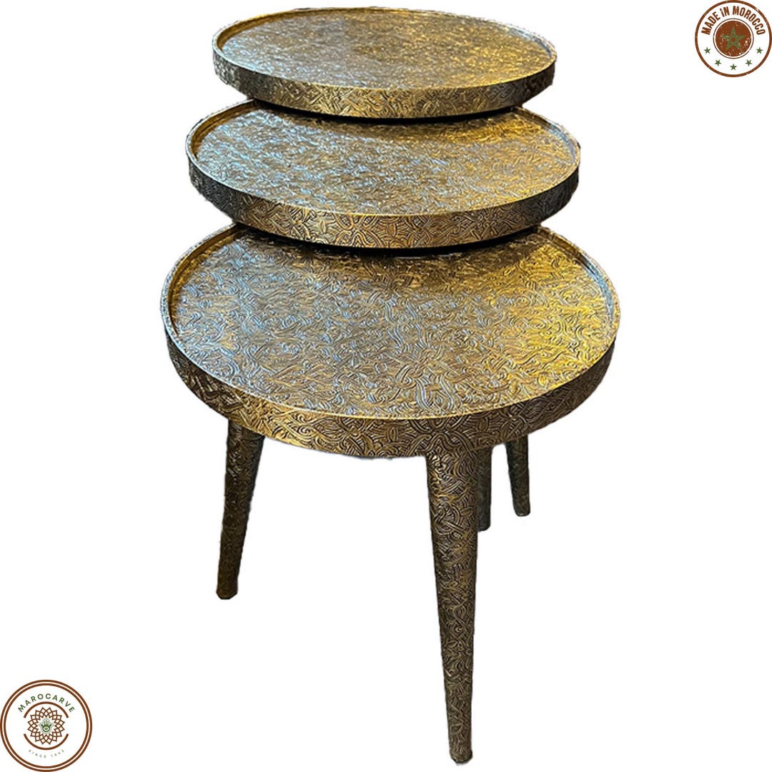 Set of 3 Brass Moroccan Table/ Arabic Table, Coffee Table, Moroccan ...