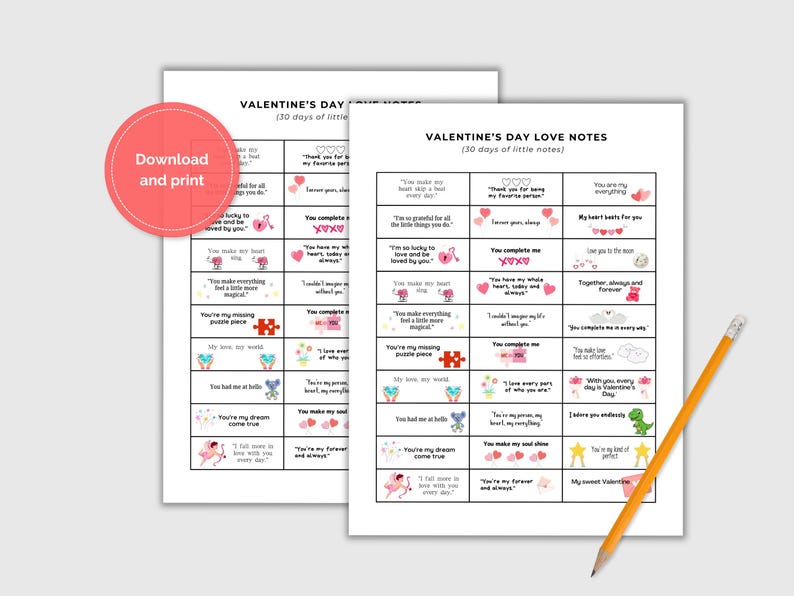 30 Days of Love Notes - Printable Valentine’s Day Gift - Romantic Notes ...
