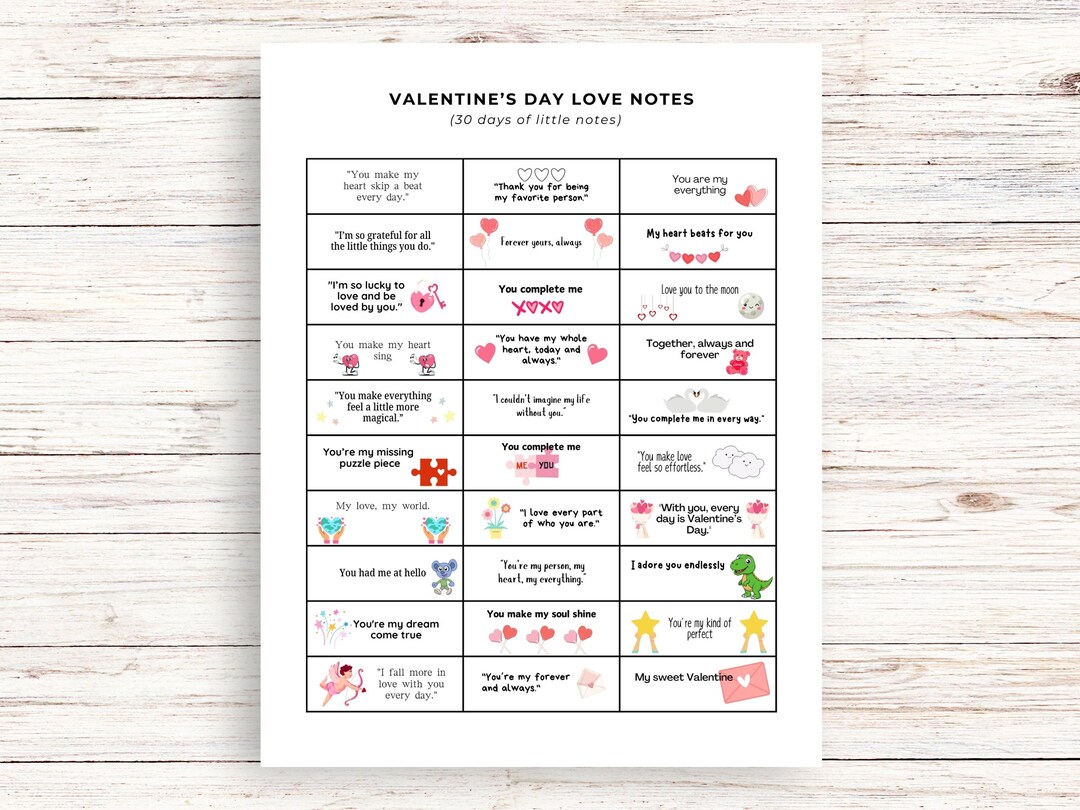 30 Days of Love Notes - Printable Valentine’s Day Gift - Romantic Notes ...