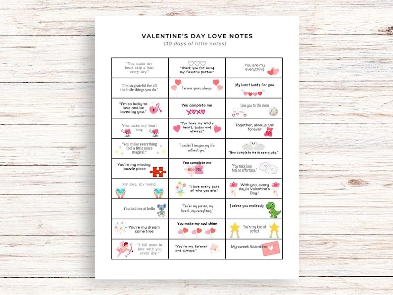 30 Days of Love Notes - Printable Valentine’s Day Gift - Romantic Notes ...