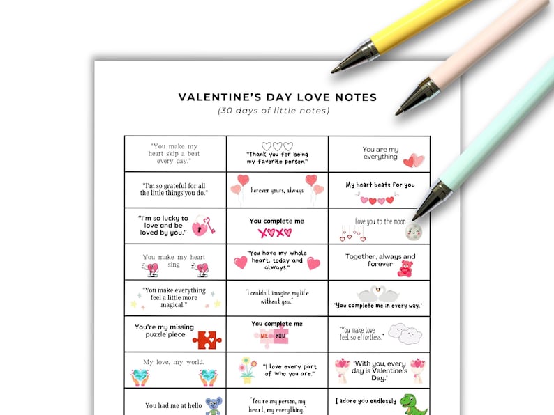 30 Days of Love Notes - Printable Valentine’s Day Gift - Romantic Notes ...