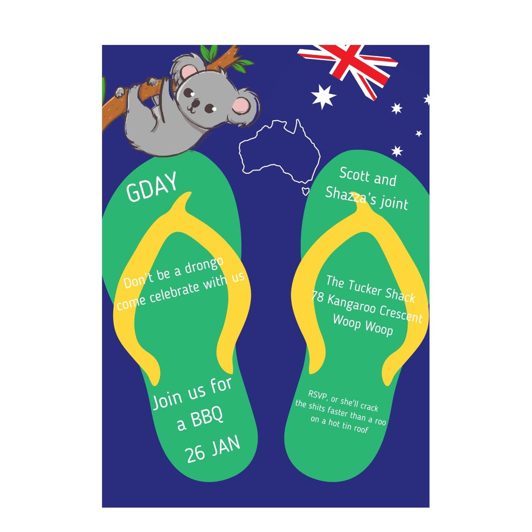 Bbq Invitation, Aussie, CUSTOM AUSTRALIA Day INVITATION, Australia Day ...