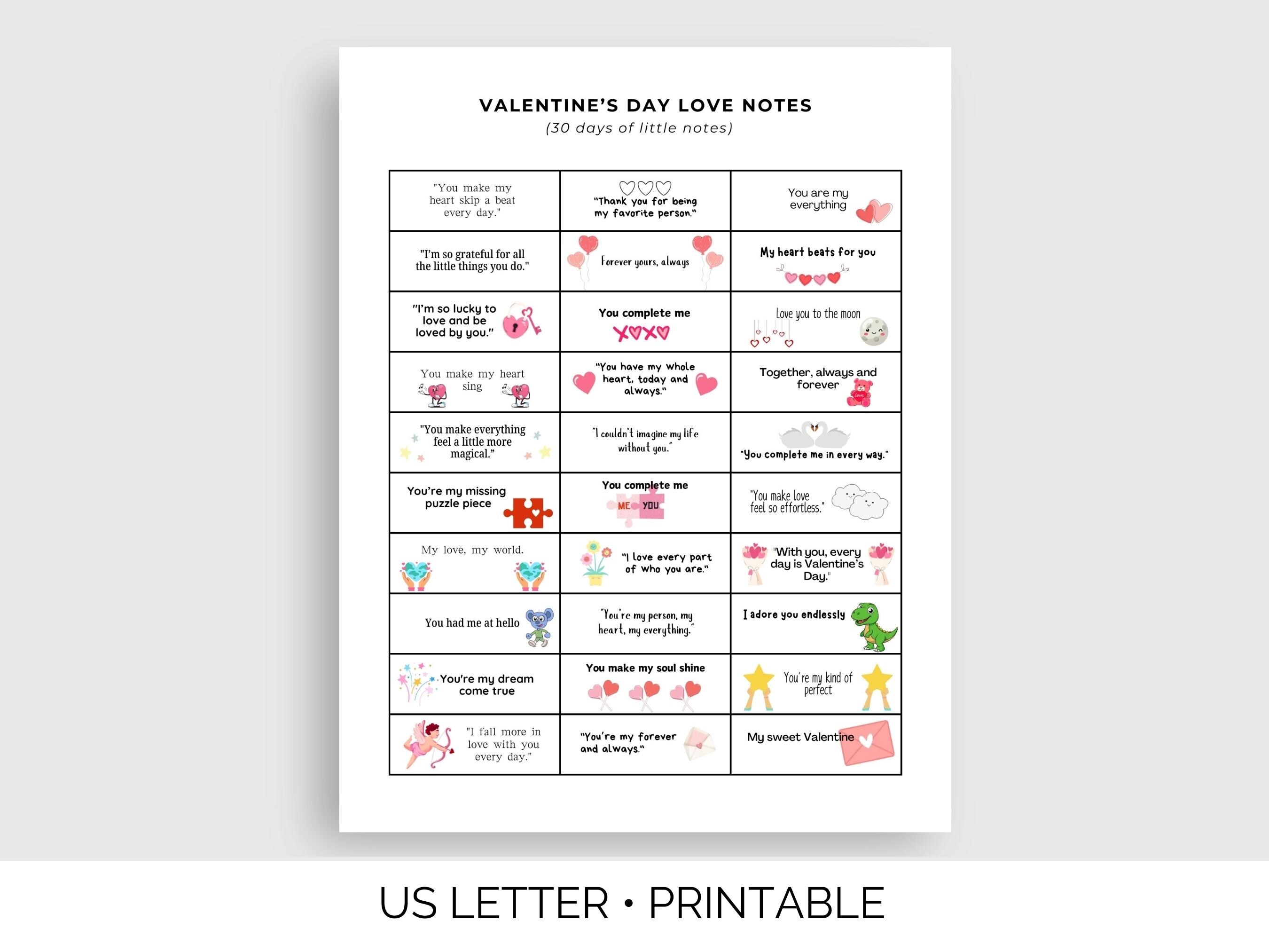 30 Days of Love Notes - Printable Valentine’s Day Gift - Romantic Notes ...