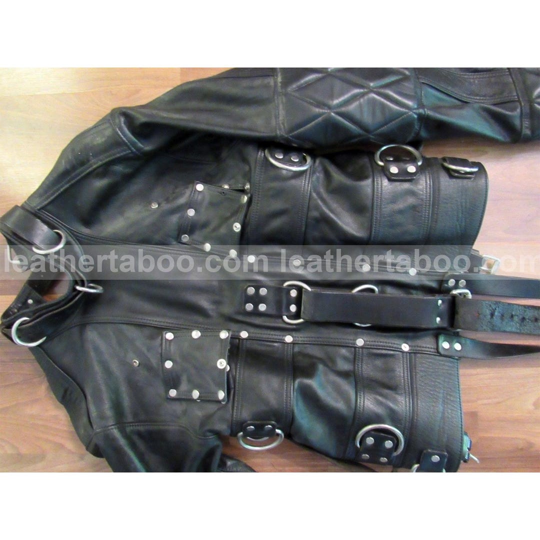 Heavy-duty Black Leather Restraint Jacket – Bondage Straight Jacket ...