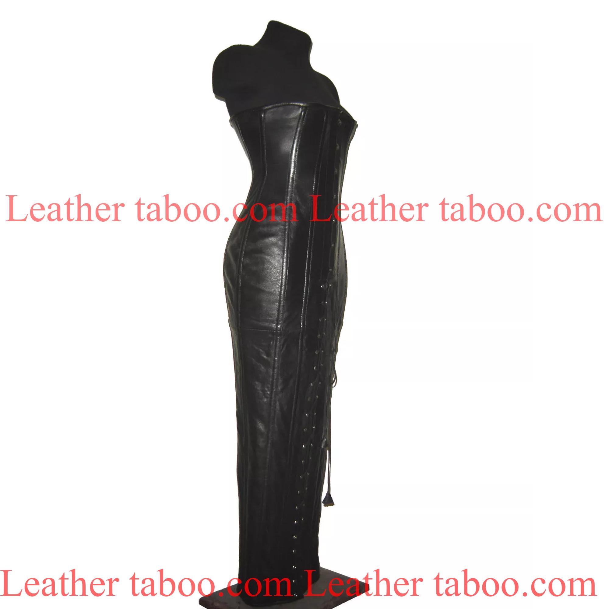 Women Black Leather Corset Lace up Waist Cincher Bodycon Corset Dress ...