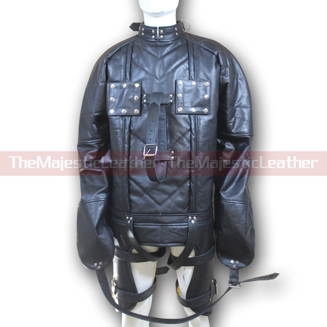Real Leather Men Straitjacket Genuine Black Leather Padded Straitjacket ...