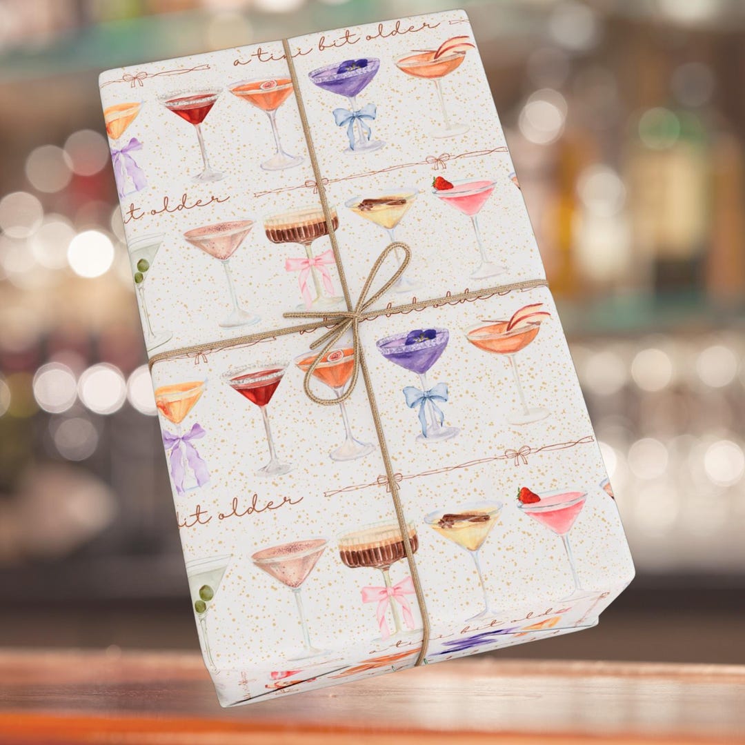 Martini Cocktail Theme Wrapping Paper | Birthday Celebration Gift Wrap ...