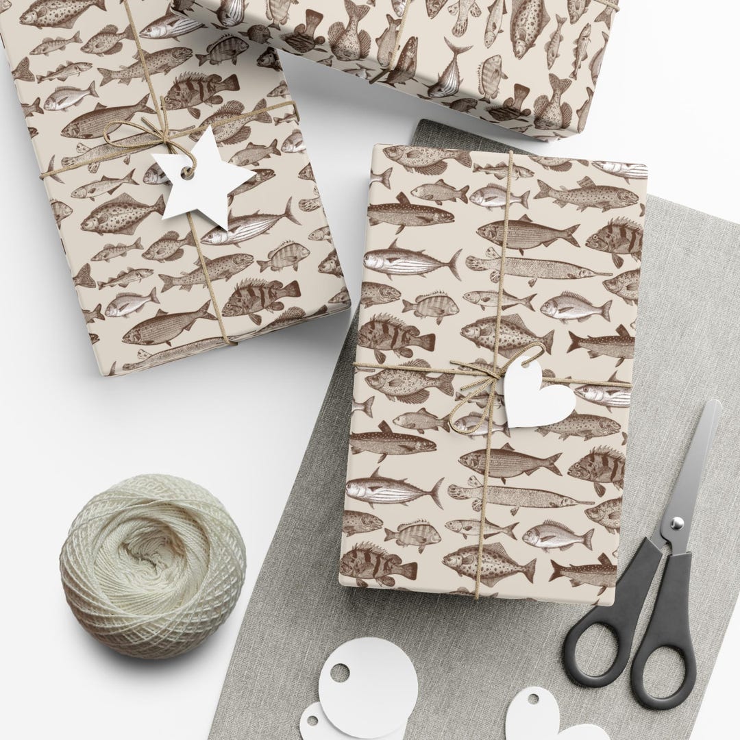 Fish Pattern Gift Wrap Paper, Fish-themed Gift, Fathers Day Gift Wrap ...