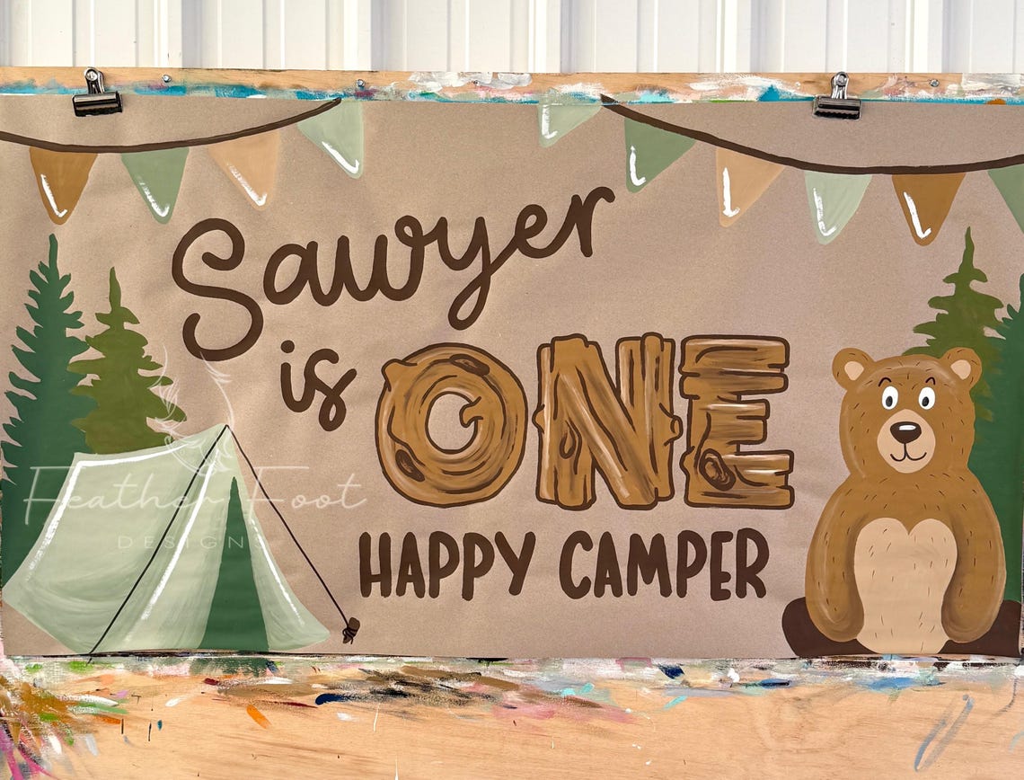 Custom One Happy Camper Banner, First Birthday Banner, Camping Birthday ...