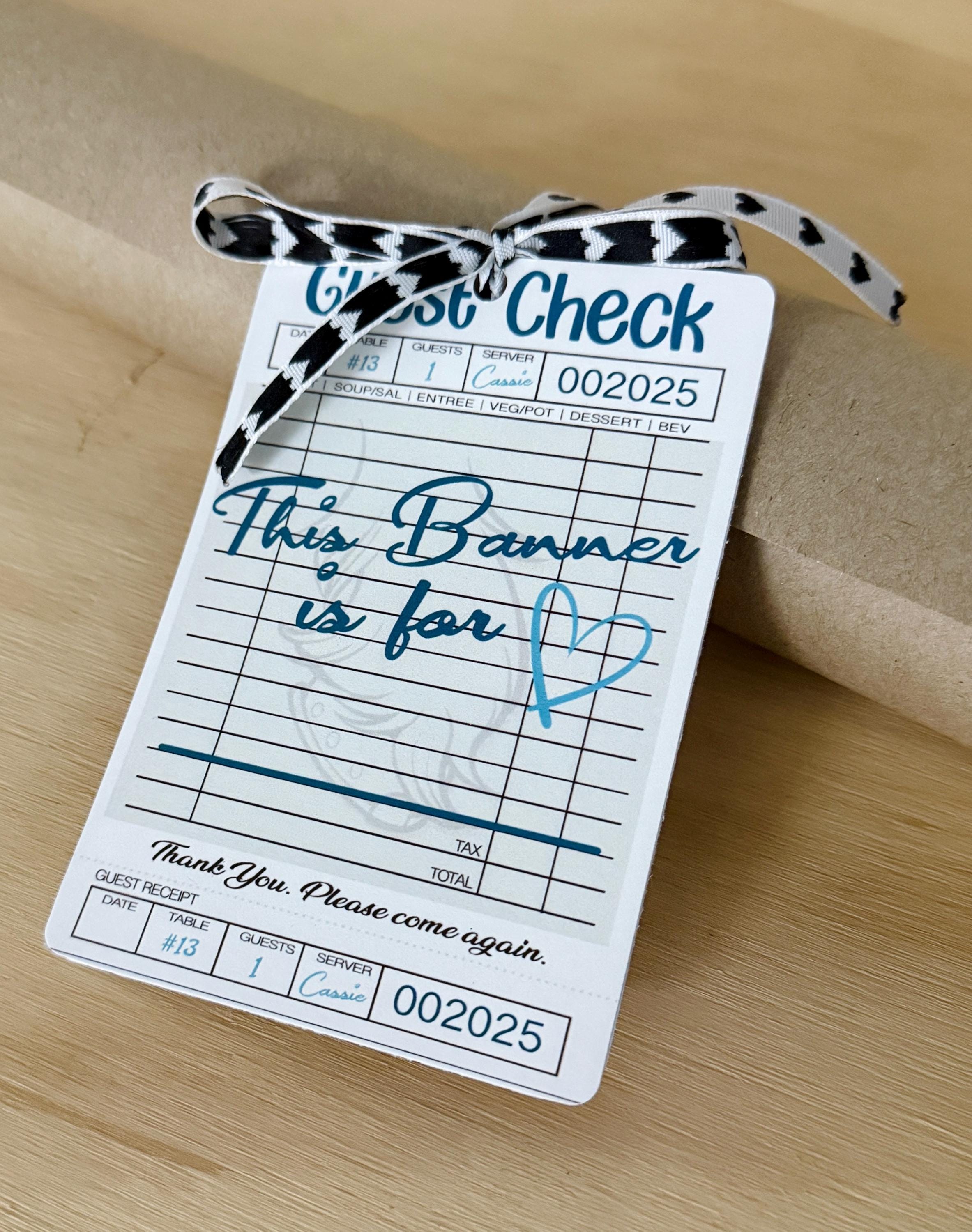 Blank Guest Check Banner Tag, Restaurant Receipt (digital Download) - Etsy