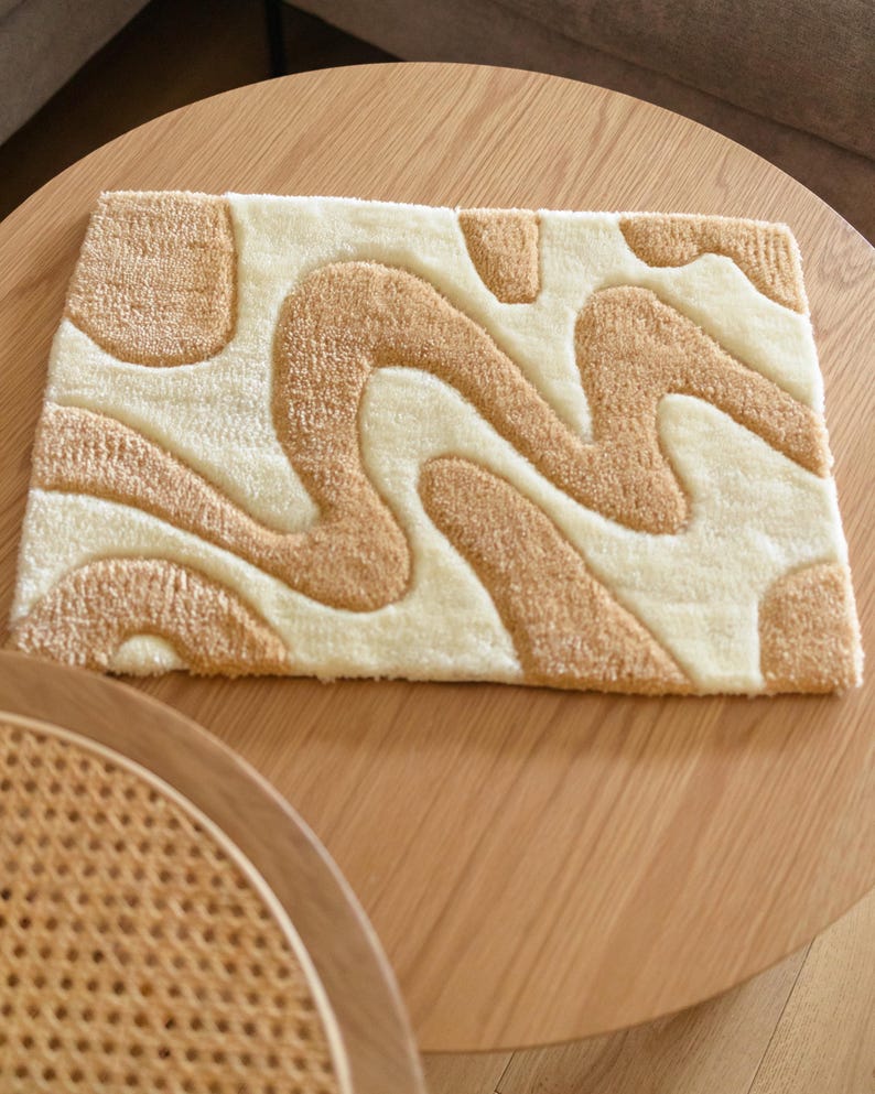 Handmade Tufted Beige Wave Pattern Rug, Cute Cartoon Fluffy Floor Rug ...