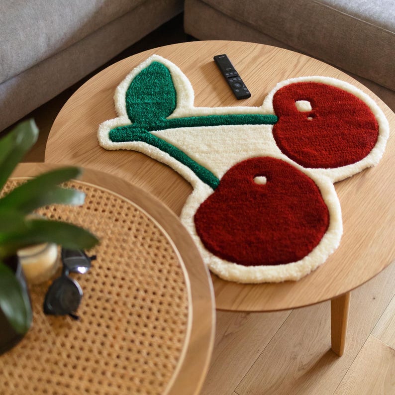 Handmade Tufted Cartoon Cherry Rug, Cute Fluffy Floor Rug / Wall ...