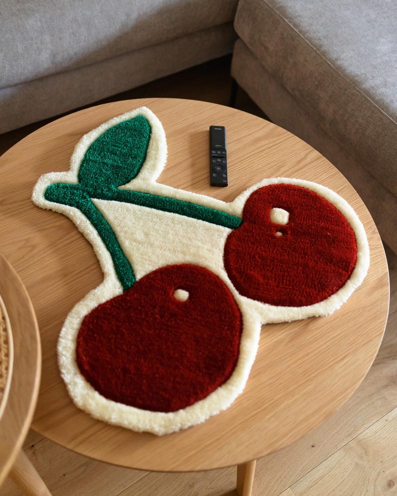Handmade Tufted Cartoon Cherry Rug, Cute Fluffy Floor Rug / Wall ...