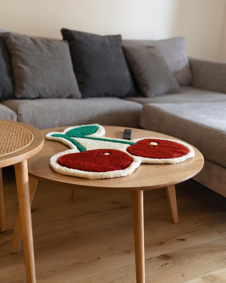 Handmade Tufted Cartoon Cherry Rug, Cute Fluffy Floor Rug / Wall ...