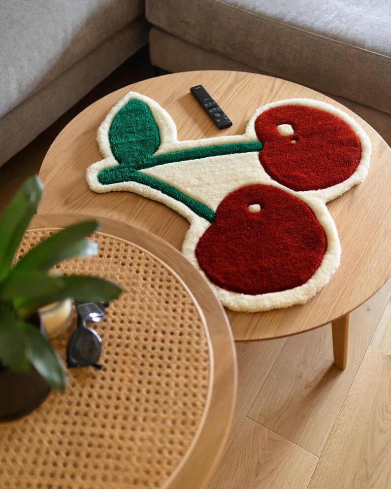 Handmade Tufted Cartoon Cherry Rug, Cute Fluffy Floor Rug / Wall ...