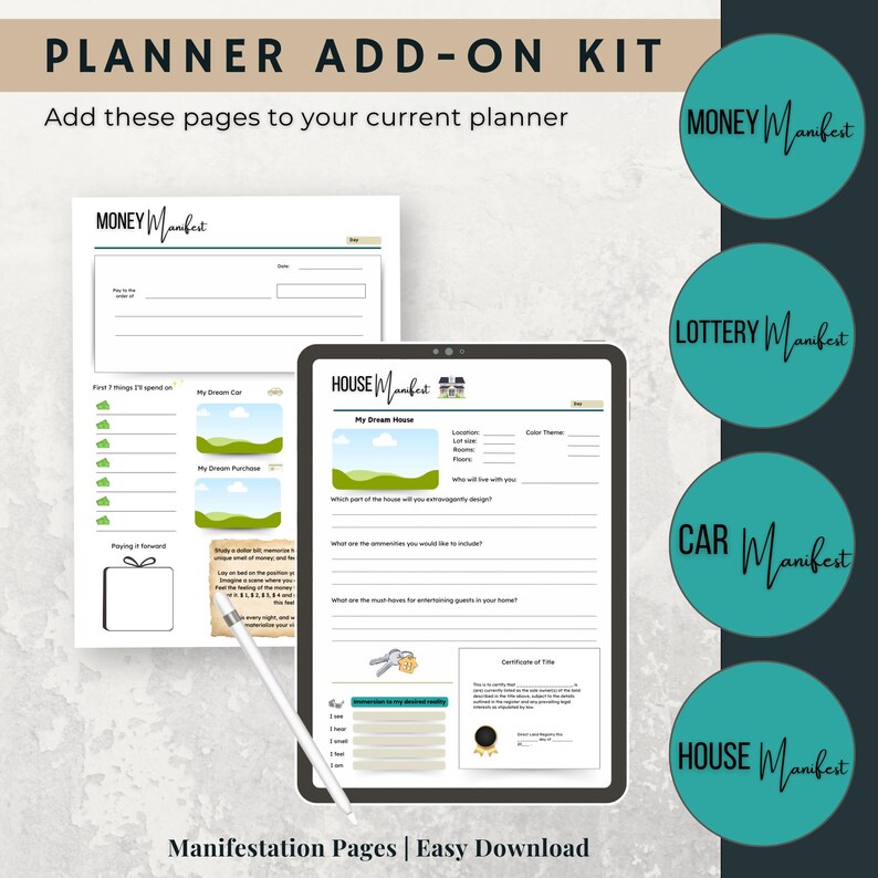 Money Car Lottery House Digital Manifestation Journal Kit Goodnotes ...