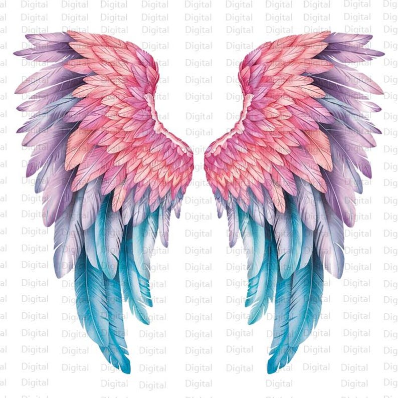 6 Angel Wings Watercolor PNG, Celestial Wings, Ethereal Angelic Wings ...