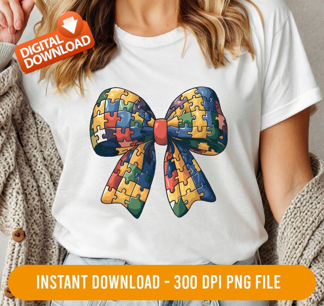 Coquette Autism Bow Png, Cute Autism Bow Png, Colorul Autism Puzzle ...