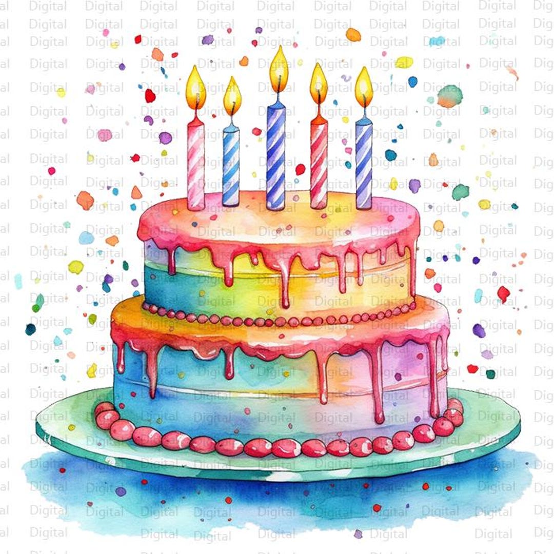 6 Watercolor Happy Birthday Clipart Set, Birthday Party PNG, Balloons ...