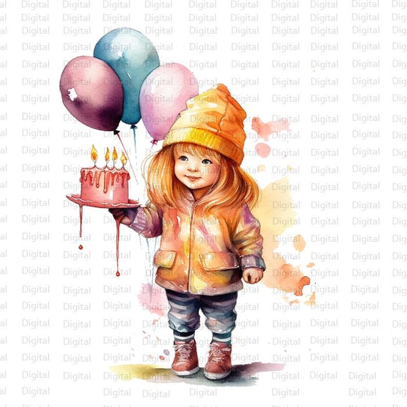 6 Watercolor Happy Birthday Clipart Set, Birthday Party PNG, Balloons ...