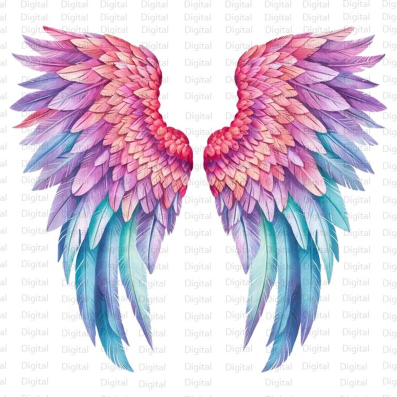 6 Angel Wings Watercolor PNG, Celestial Wings, Ethereal Angelic Wings ...