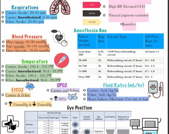 Veterinary Anesthesia and Monitoring Quick Reference Guide - Etsy