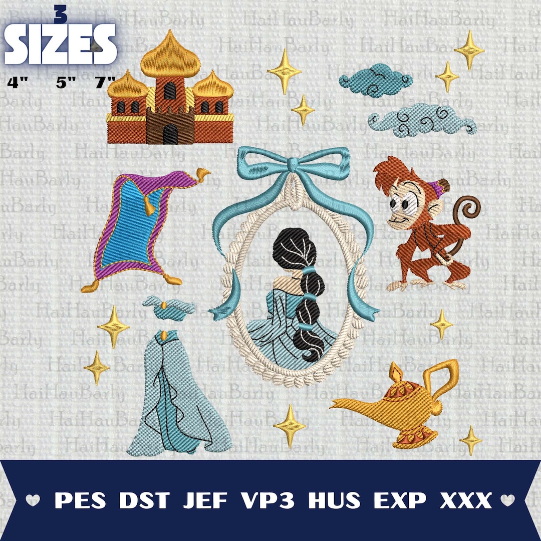 Princess Cartoon Embroidery Design, Magic Kingdom Embroidery Design ...