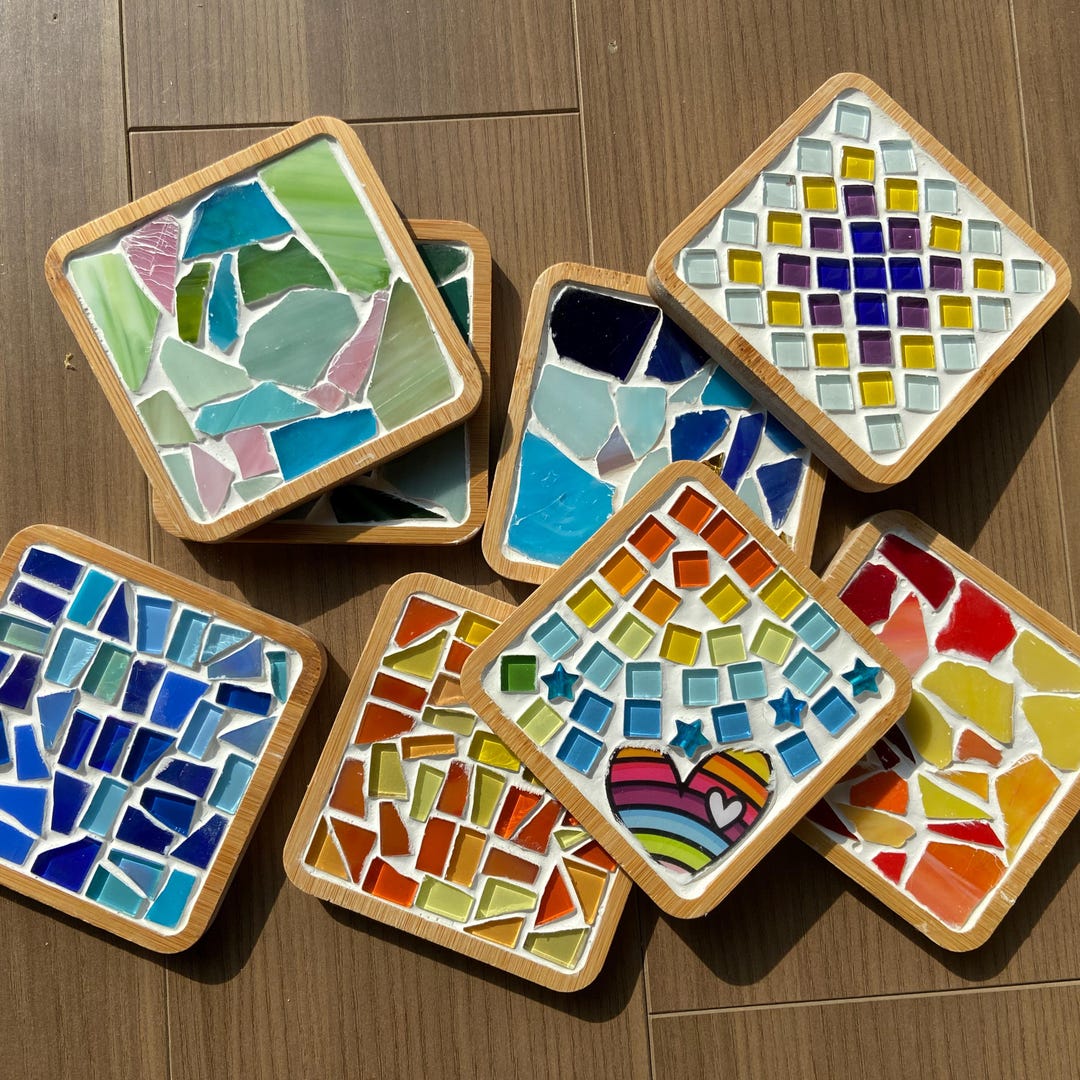 DIY Glass Mosaic Tiles for Crafts Mixed Color Square Mosaic Coasters ...