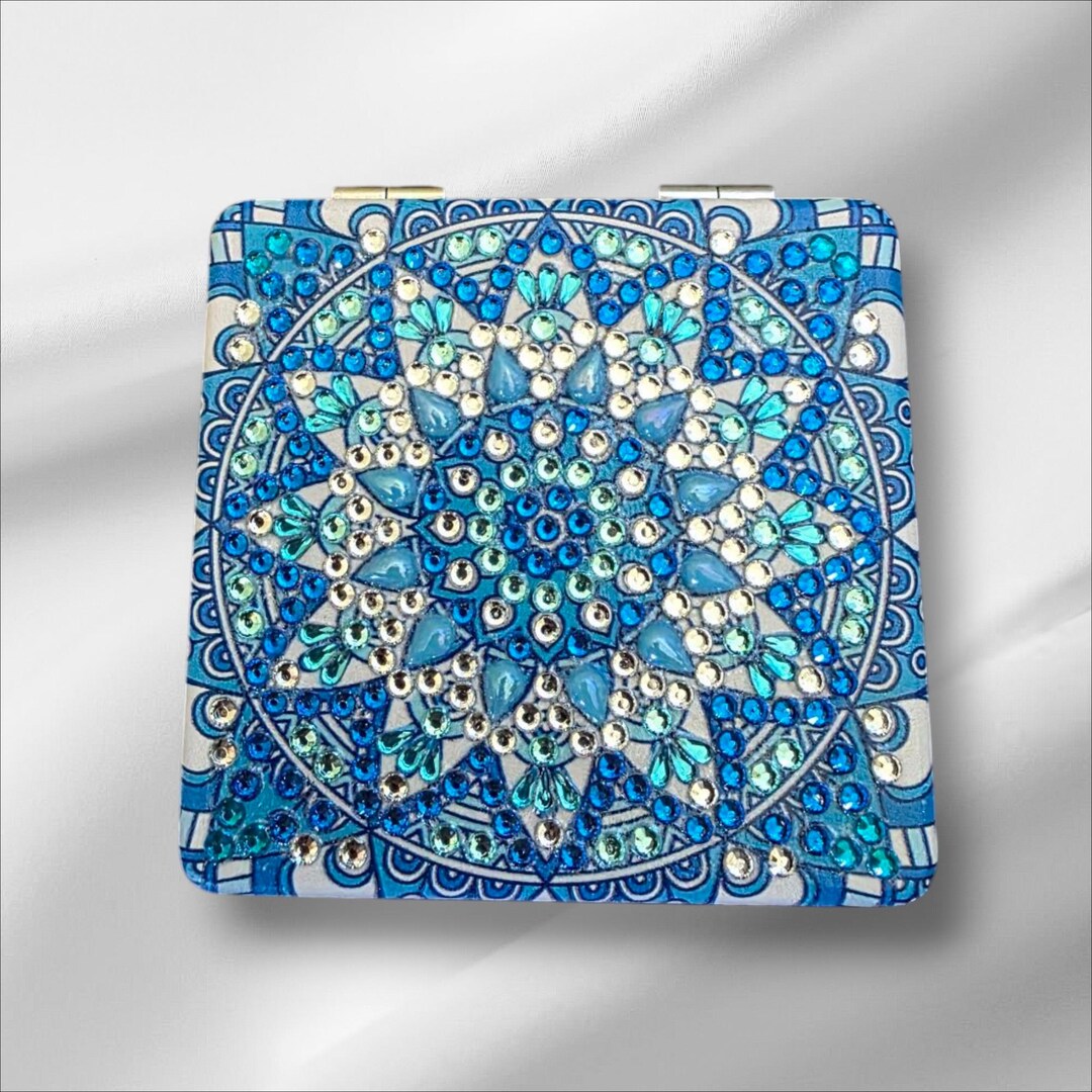 Handmade Sparkling Diamond Mandala Folding Leather Compact Mirror ...