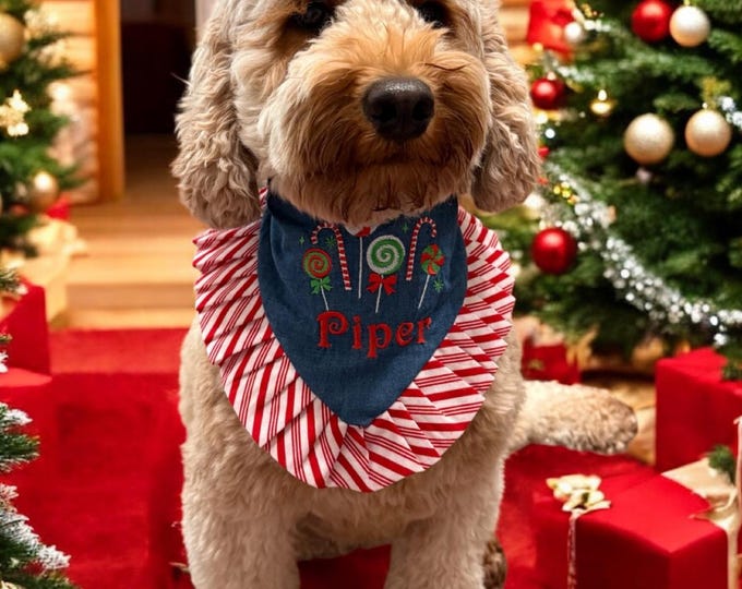 BOW ONLY- Candy Cane Ruffle Dog Bandana - - Etsy