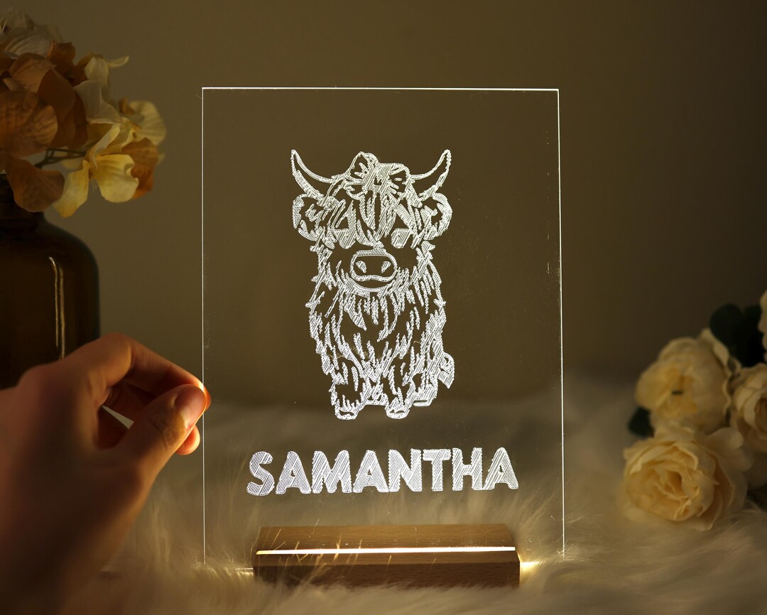 Personalized Highland Cow Custom Name Night Light | Bedroom Decor Sign ...
