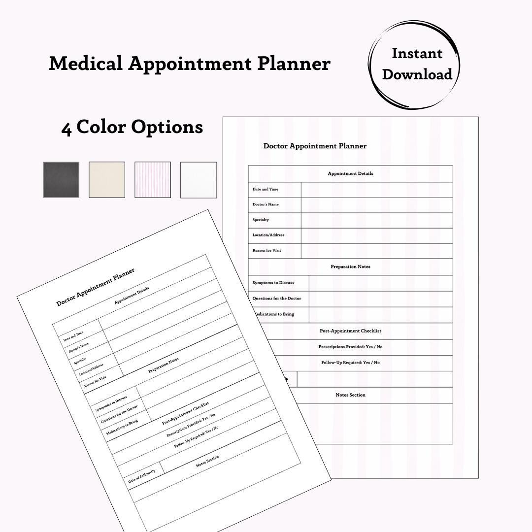 Doctor Visit Planner, Doctor Visit Tracker, Doctor Visit Log, Medical ...