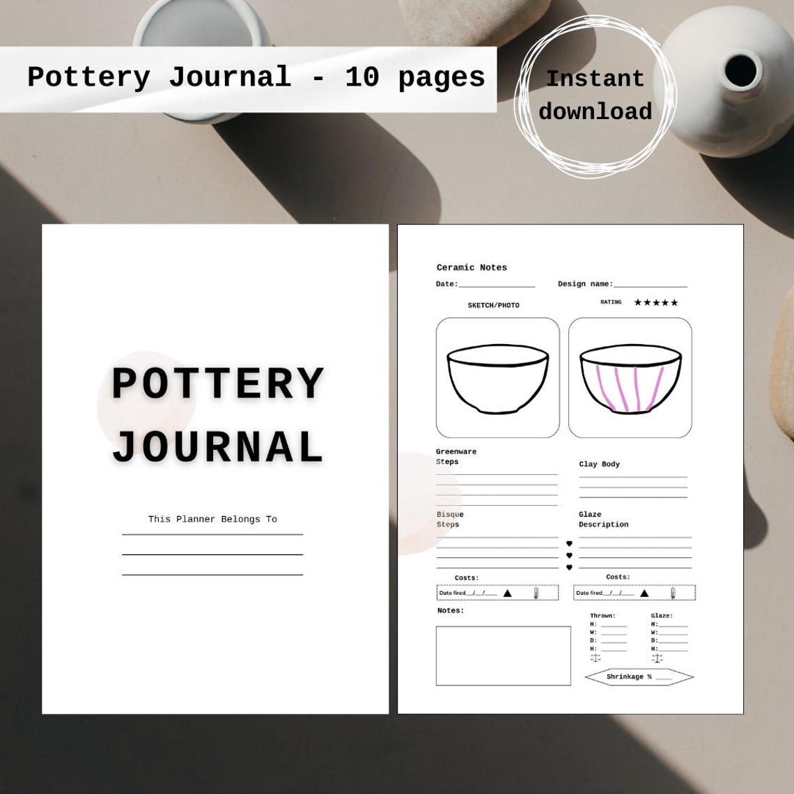 Printable Pottery Journal, Pottery Guide, Ceramics Journal, Kiln Log ...