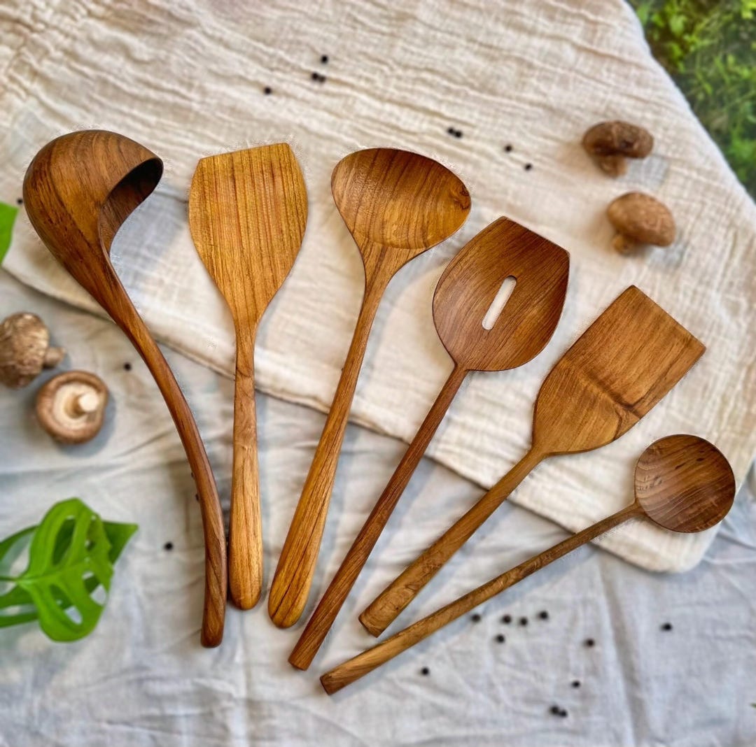 Set of 6 Wooden Cooking Utensils – Spoons & Spatulas, Wooden Utensil ...