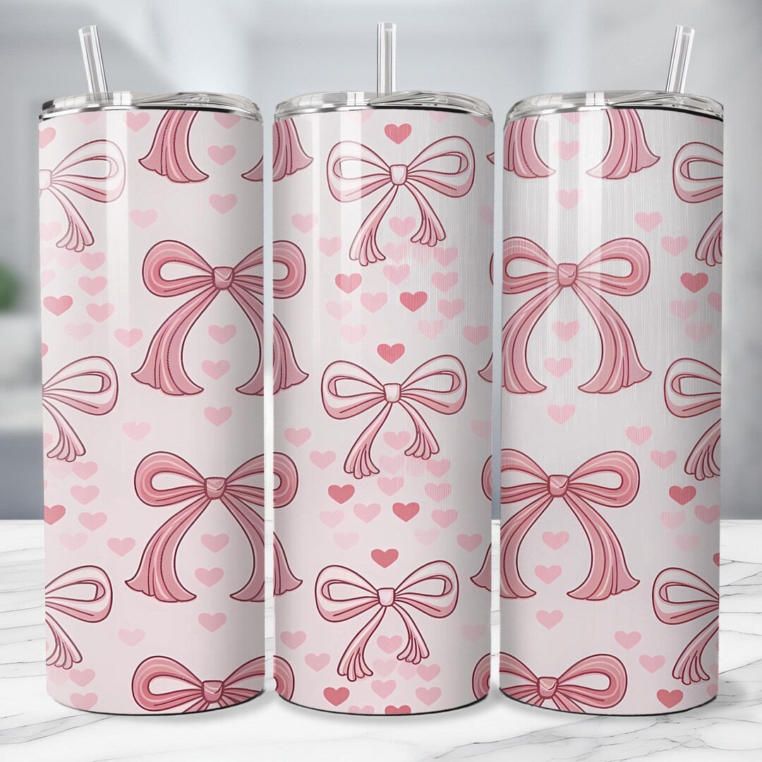 20 Oz Girly Aesthetic Tumbler Wrap Trendy Bow Heart Design PNG Preppy ...