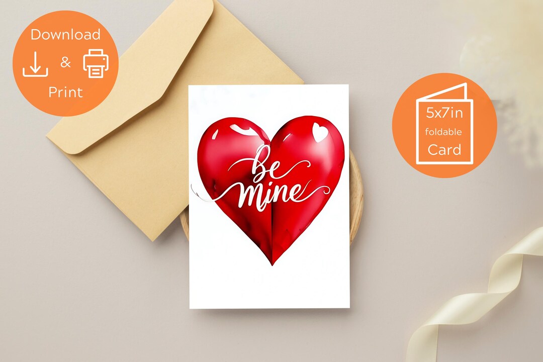 Be My Valentine Card, Valentine's Day Card, Printable Anniversary Card ...
