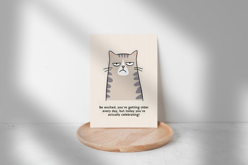 Funny Cat Birthday Card Printable Instant Digital Download DIY 5x7 ...