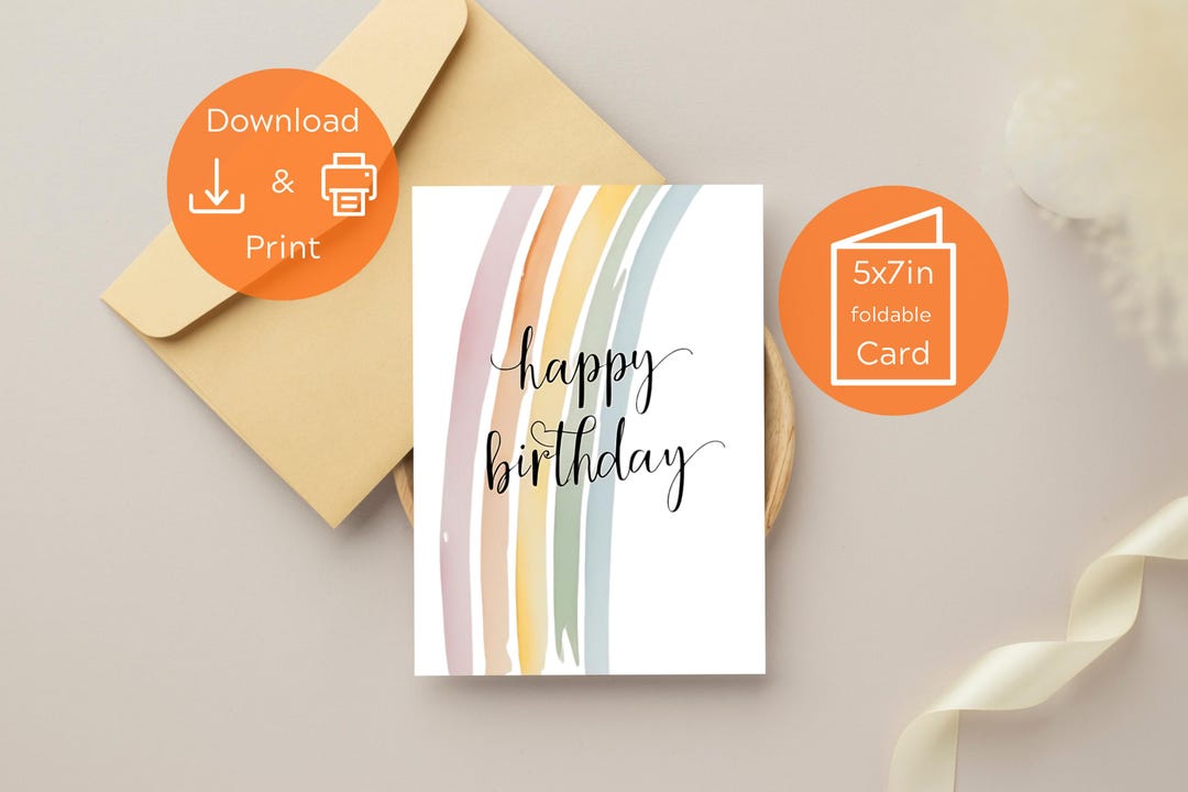 Watercolor Rainbow Birthday Card – Colorful 5×7 Printable | Instant ...