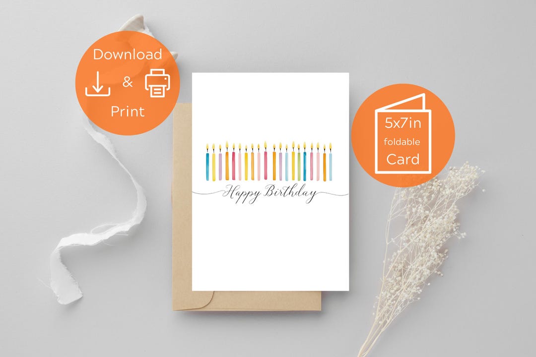Printable Birthday Card – Instant Download, 5x7 Foldable Greeting ...