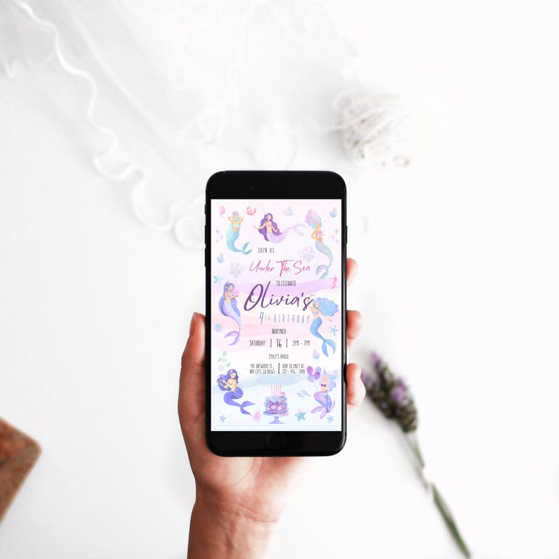 Editable Mermaid Birthday Invitation Canva Template | 5x7" Print ...