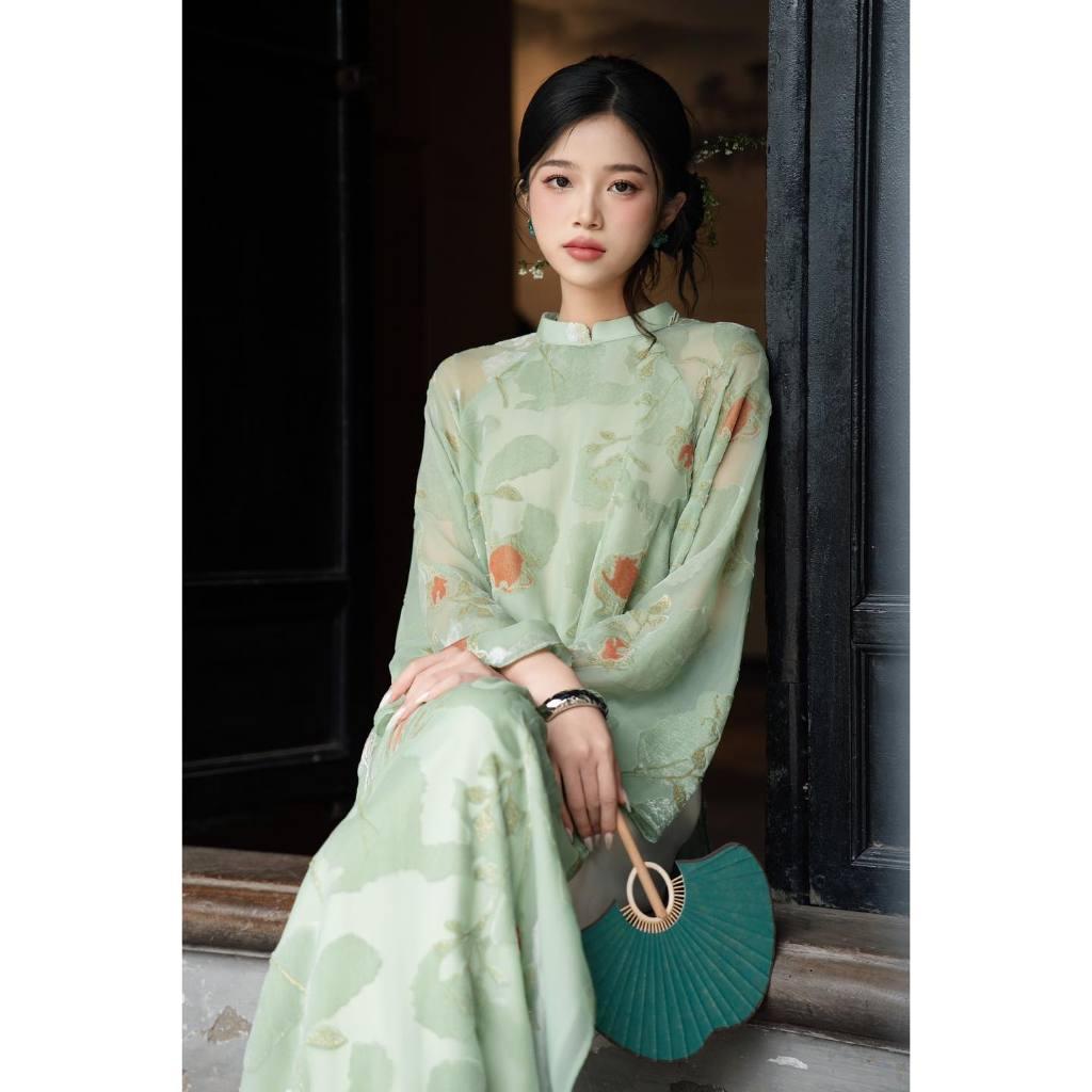Vietnamese Ao Dai Dan Ha – Modern Silk Printed Dress With Two Panels ...