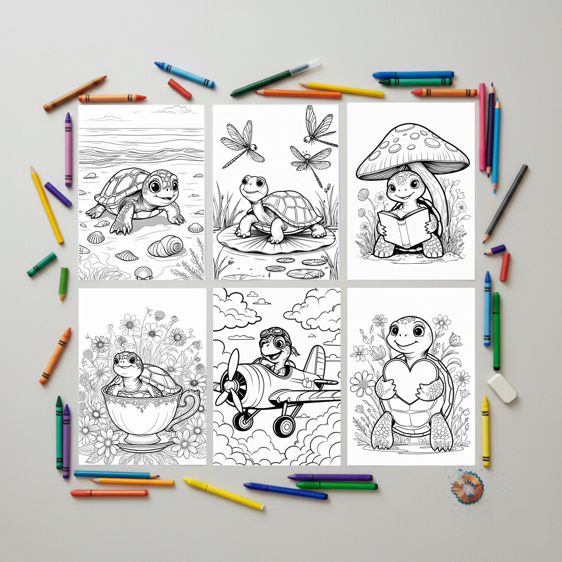 50 Turtle Coloring Pages for Kids, Cute Sea Turtle Printable Coloring ...