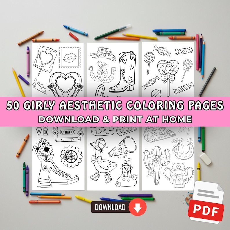 50 Girly Aesthetic Coloring Pages, Cute Printable Coloring Books for ...