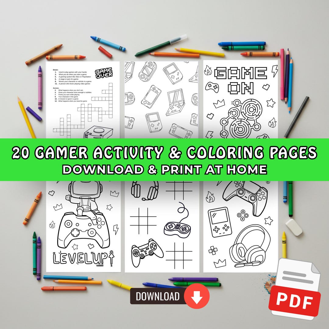 20 Gamer Activity and Coloring Pages, Printable Activity Sheets, Video ...