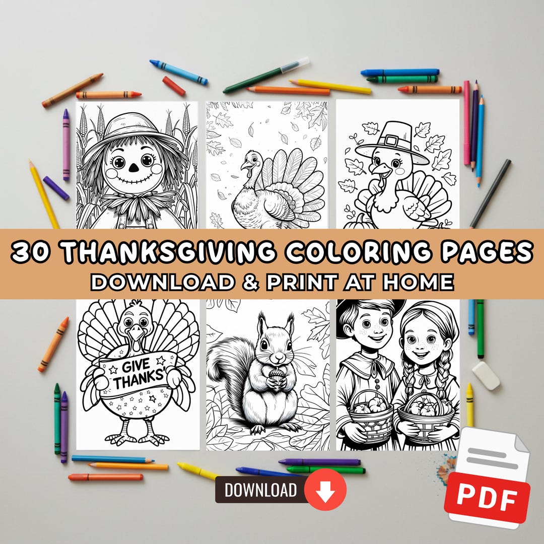 30 Thanksgiving Coloring Pages for Kids, Printable Fall Activity Pages ...