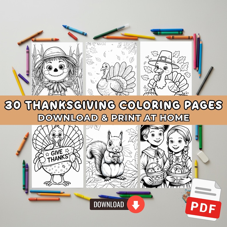 30 Thanksgiving Coloring Pages for Kids, Printable Fall Activity Pages ...